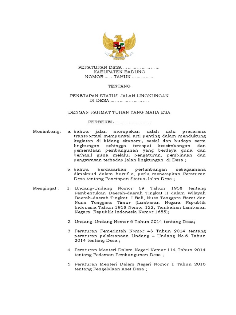 Draft Perdes Jalan Desa | PDF