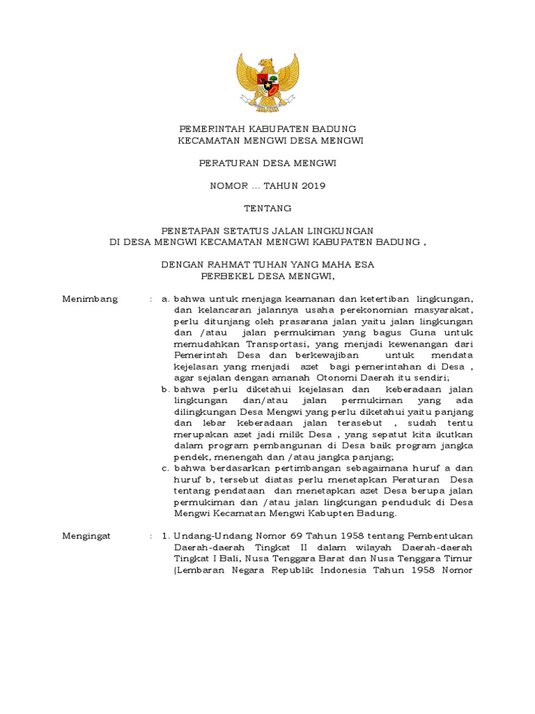 Perdes Jalan Desa | PDF | Griya & Taman