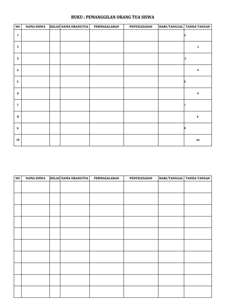 Buku Pemanggilan Ortu Siswa | PDF