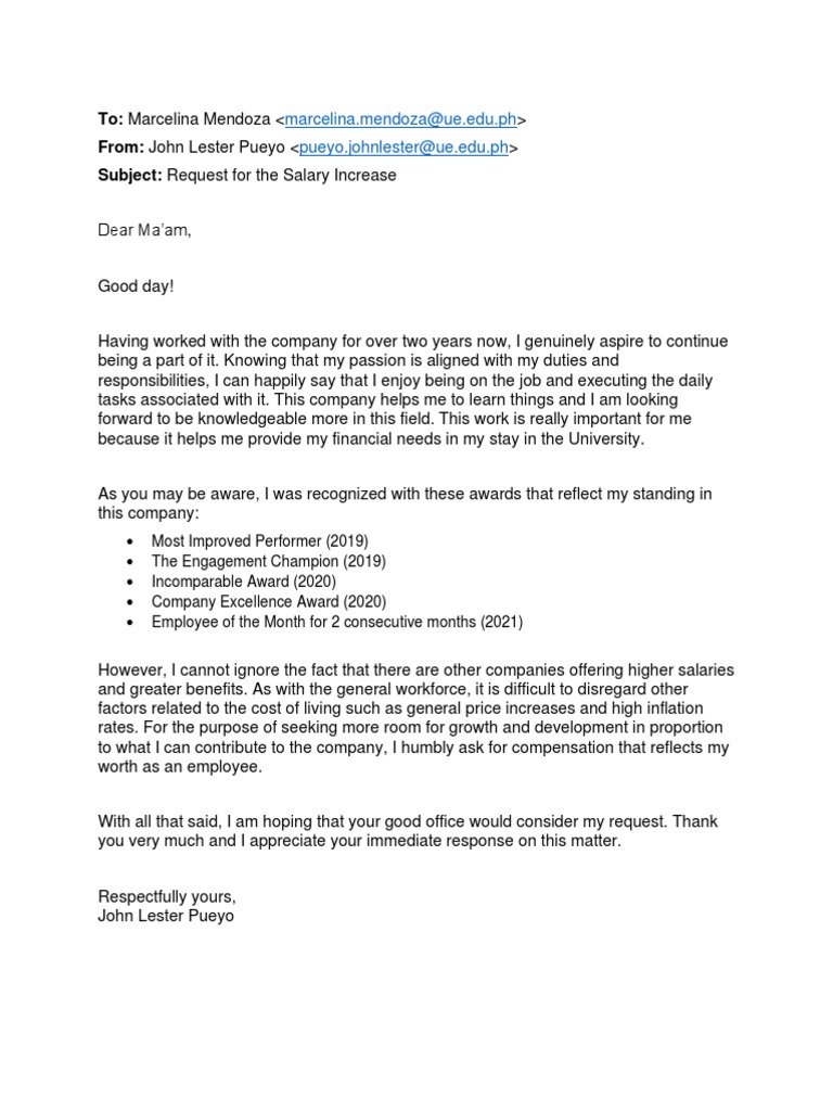 Request for Salary Increase: A Compelling Case for Compensation ...