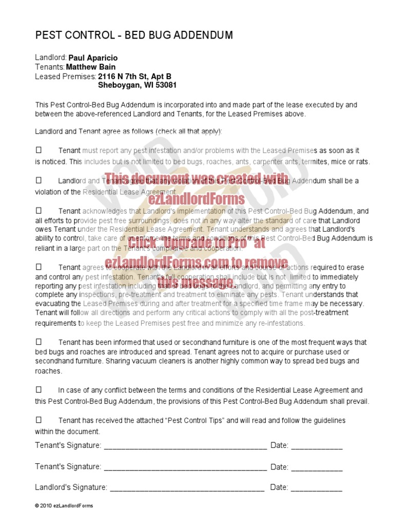 Pest Control Bed Bug Addendum Paul Aparicio Matthew Bain 2116 N 7th 8628