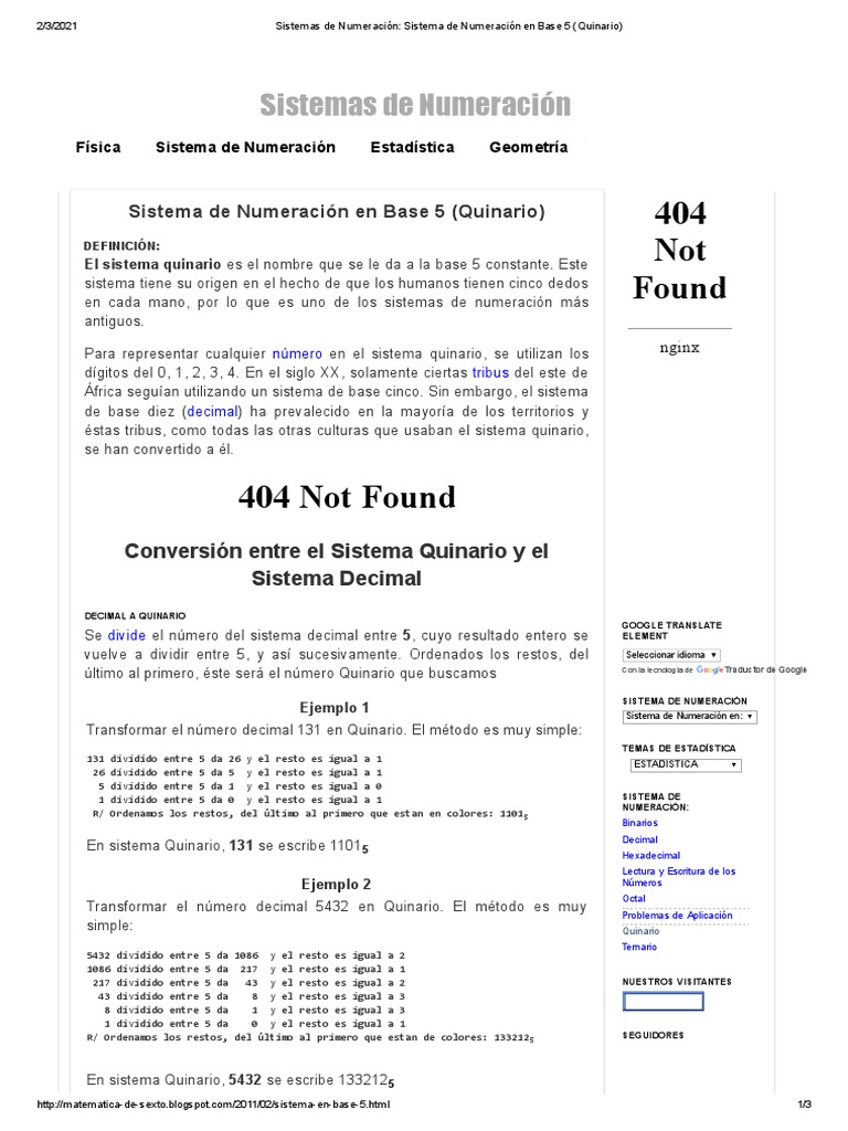Sistemas de Numeración - Sistema de Numeración en Base 5 (Quinario ...