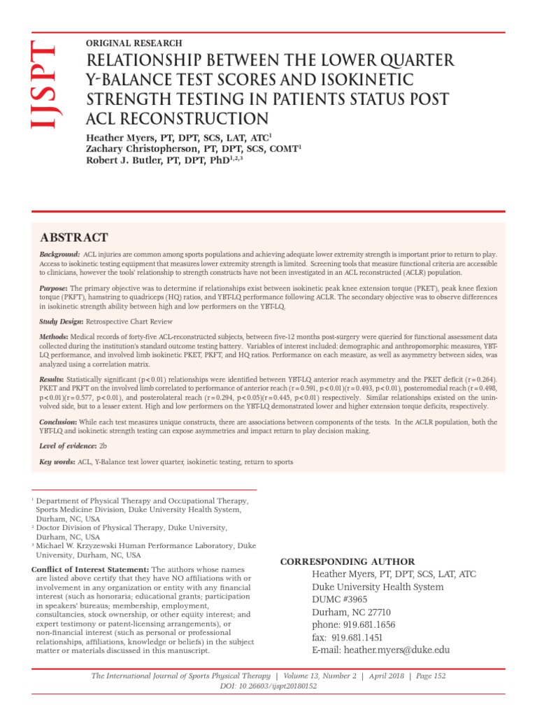 Relationship Between The Lower Quarter Y-Balance Test Scores and ...