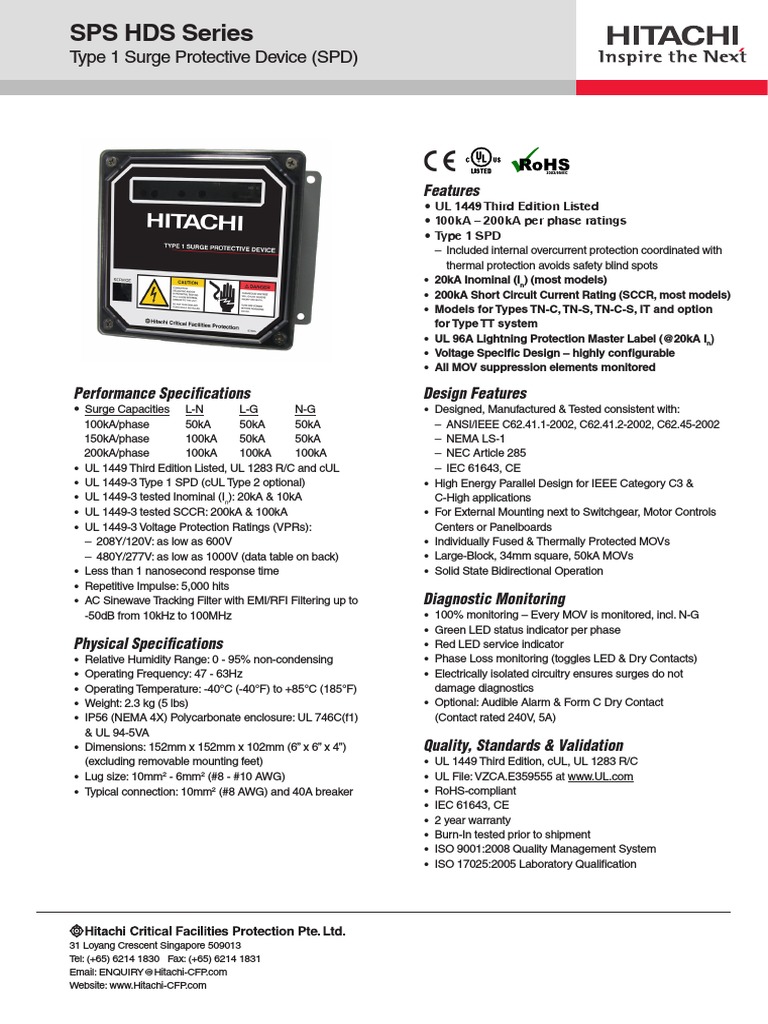 Type 1 Surge Protective Device (SPD) : Features | PDF | Physical Quantities | Electronics