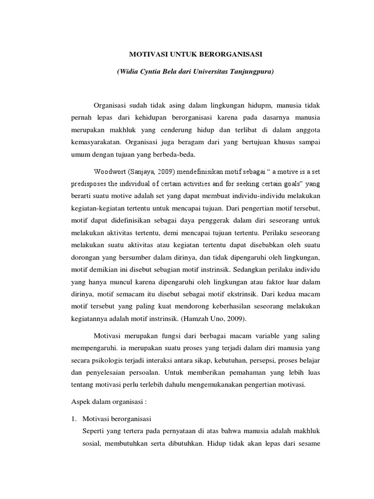 Essay Motivasi Organisasi | PDF