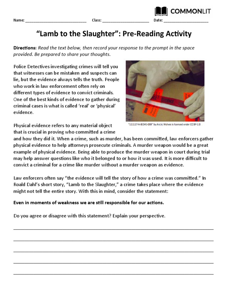 Pre-Reading Activity for "Lamb to the Slaughter" | PDF
