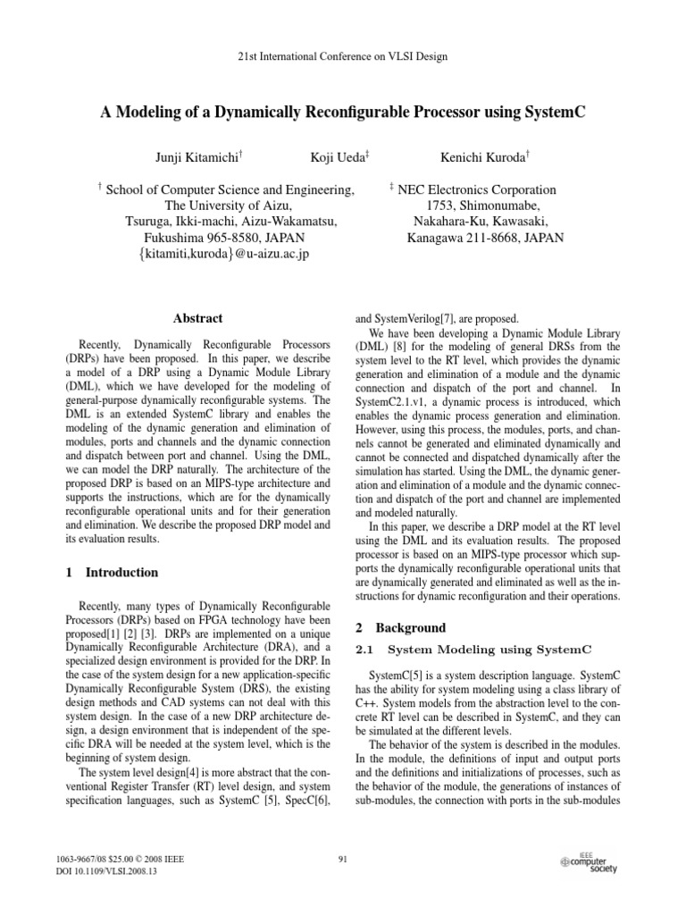 A Modeling Of A Dynamically Reconfigurable Processor Using Systemc Pdf Central Processing