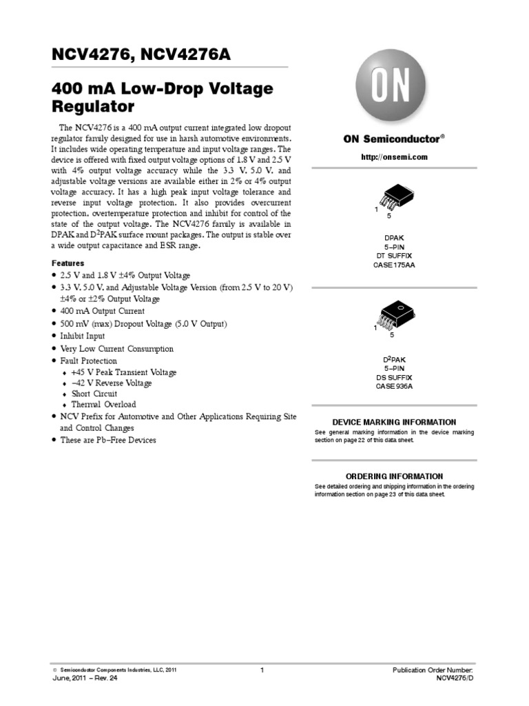 NCV4276, NCV4276A 400 Ma Low-Drop Voltage Regulator: Dpak 5 PIN DT ...