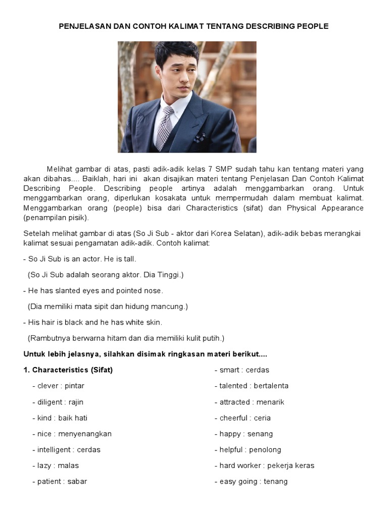 Contoh Describing People Kelas 7 | PDF | Seni & Disiplin Bahasa