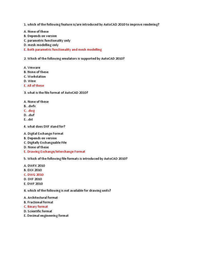 AutoCAD 2010 quiz questions and answers | PDF | Auto Cad | Software