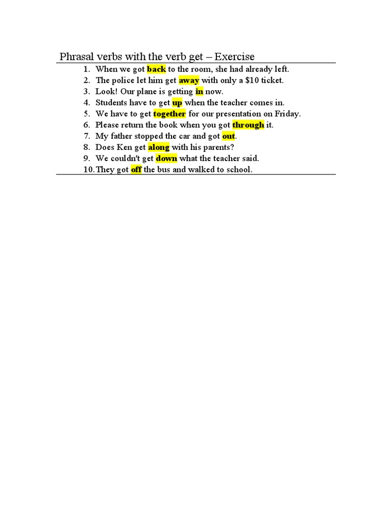 Phrasal Verbs With The Verb Get - Exercise1 | PDF