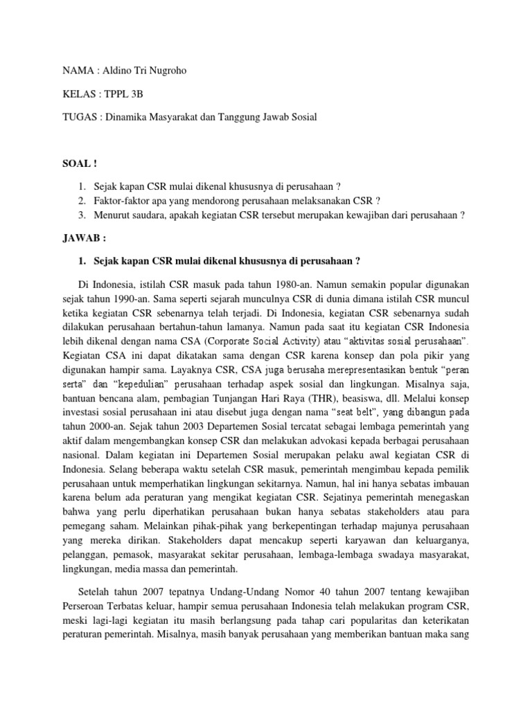 Tugas CSR - Dinamika Masyarakat & Tanggung Jawab Sosial | PDF