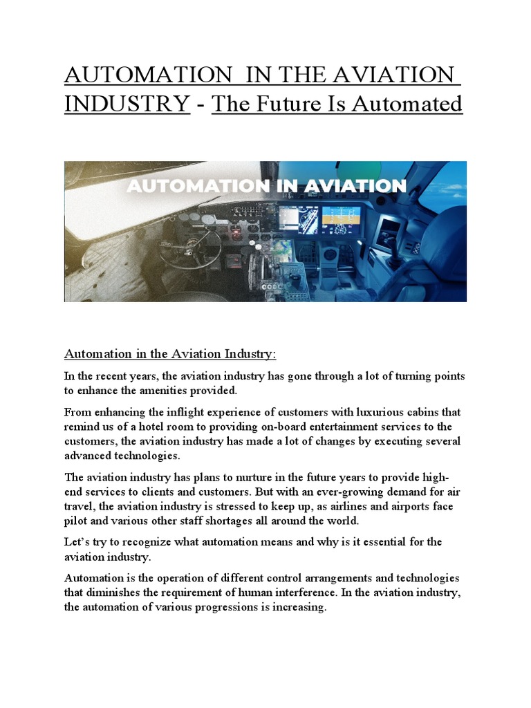 Automation in The Aviation Industry | PDF | Automation | Airlines