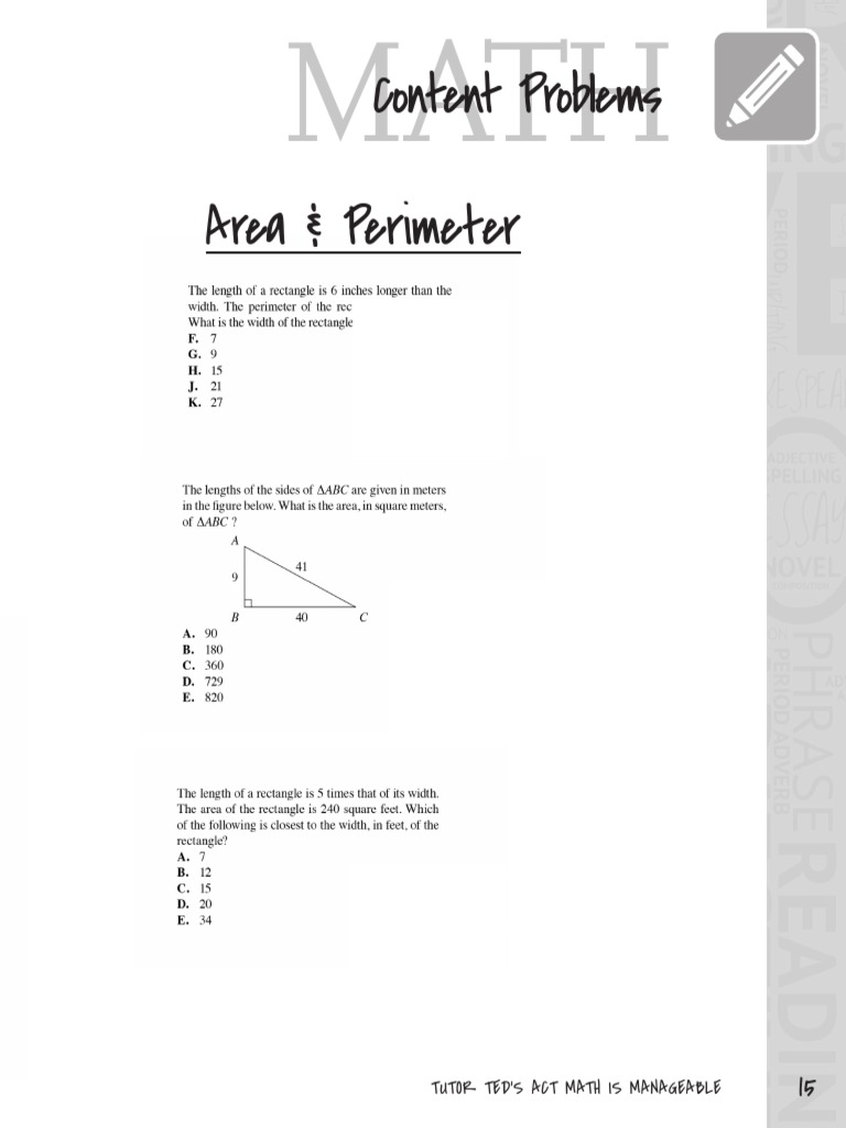 ACT Math - Sample Problems - Area and Perimeter | PDF