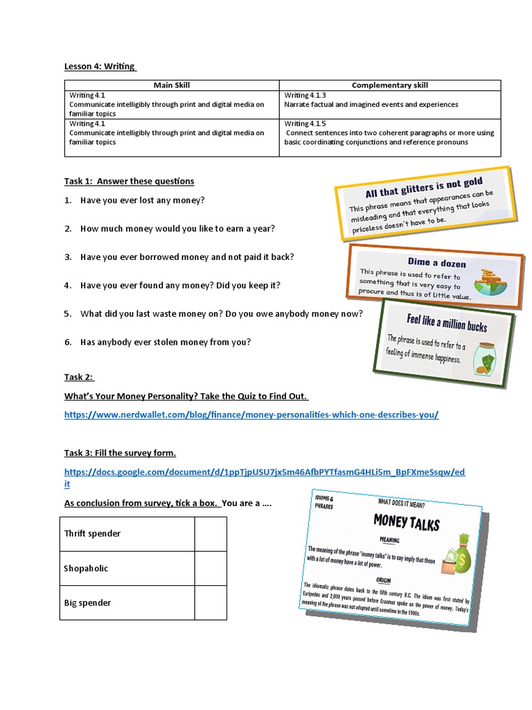 Lesson 4: Writing: Main Skill Complementary Skill | PDF | Communication