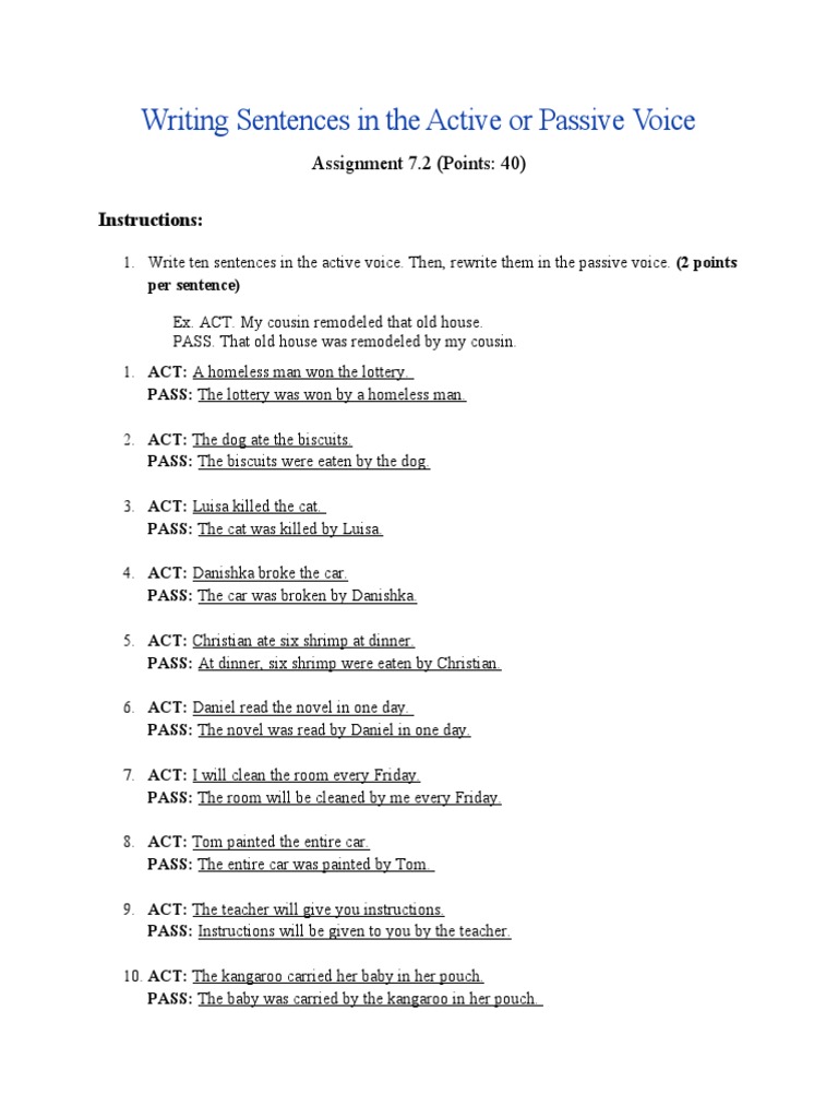 Active and Passive Voice Exercises | PDF