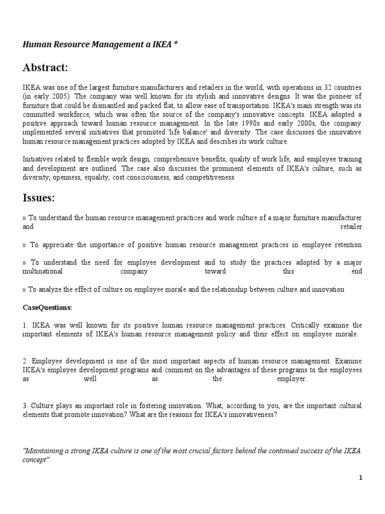 IKEA's Innovative HR Practices and Culture | PDF | Human Resource ...