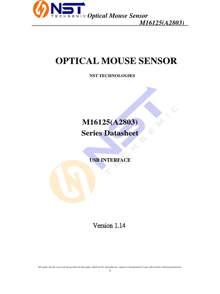 Optical Mouse Sensor: M16125 (A2803) Series Datasheet | PDF | Usb | Optics