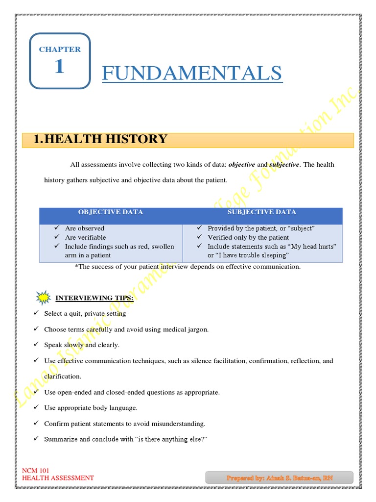 NCM 101 Health Assessment | PDF | Physical Examination | Medical ...