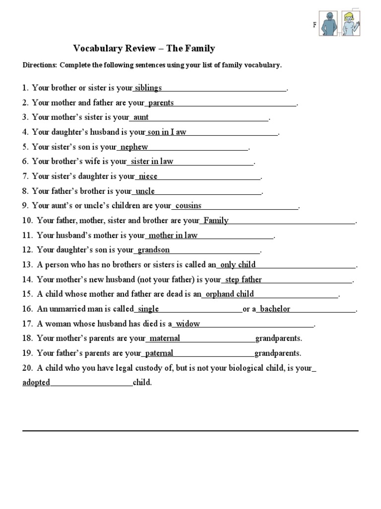 Family Vocabulary Exercises | PDF | Language Arts & Discipline ...