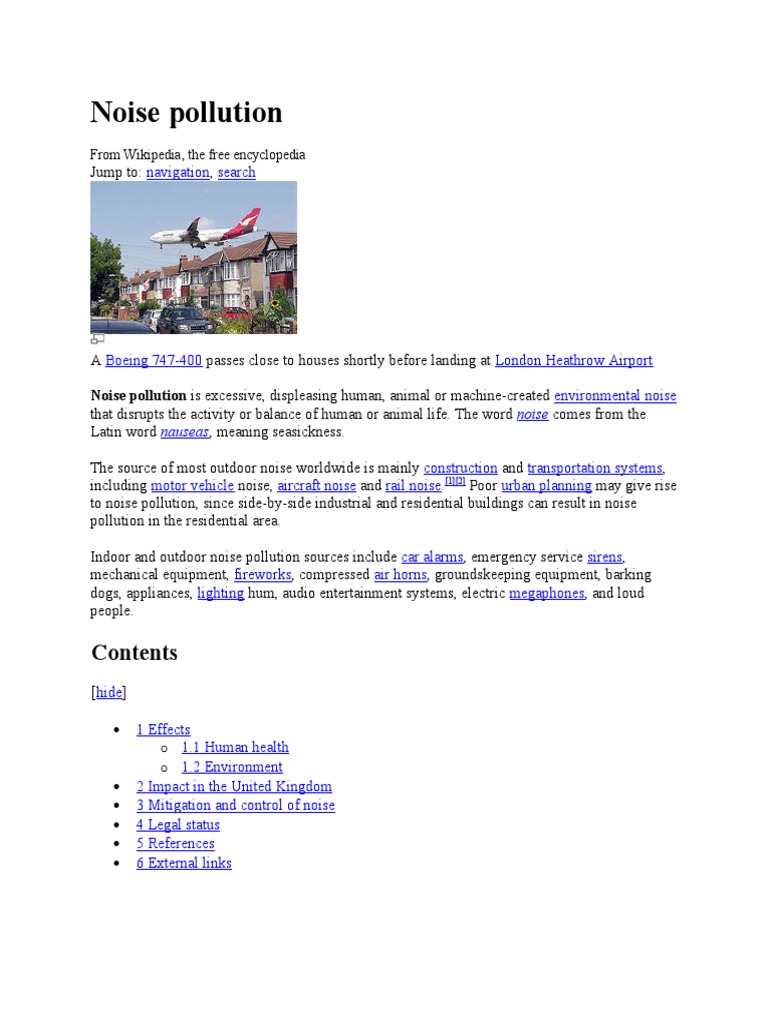 Noise Pollution: From Wikipedia, The Free Encyclopedia | PDF | Sound ...