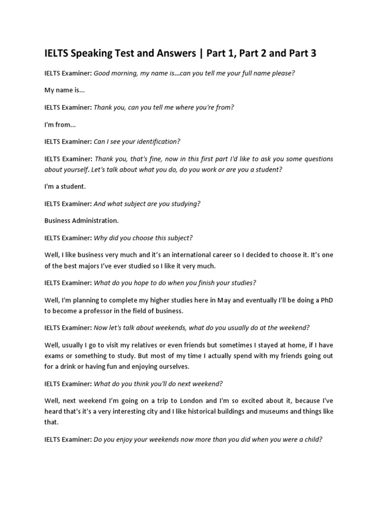 Full IELTS Speaking Test and Answers | PDF | International English ...