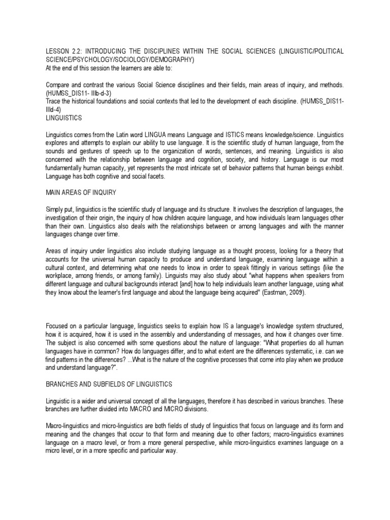 Diss Lesson 2.2 | PDF | Linguistics | Psychology