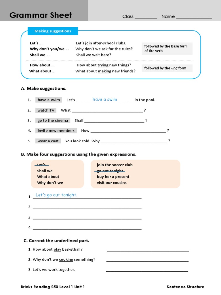 Reading250 1 Grammar Sheet | PDF