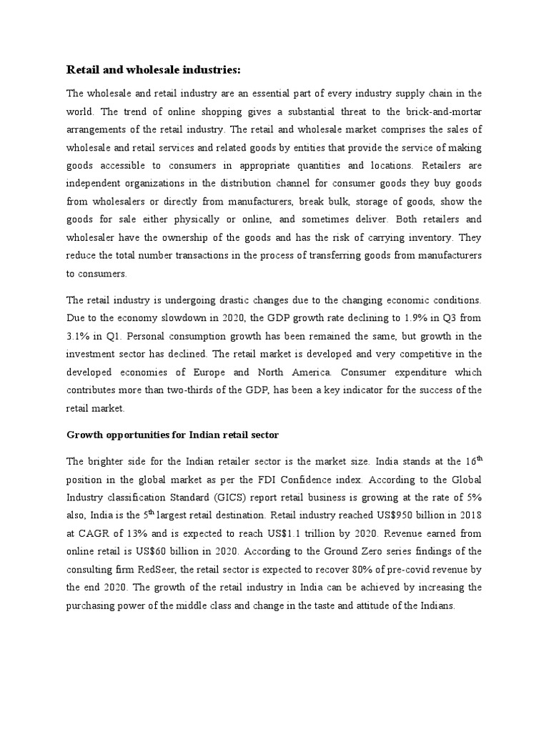 Retail and Wholesale Industries | Download Free PDF | Retail | Economic ...