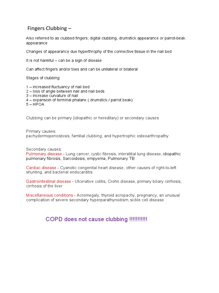 Fingers Clubbing - : COPD Does Not Cause Clubbing !!!!!!!!!!! | PDF ...