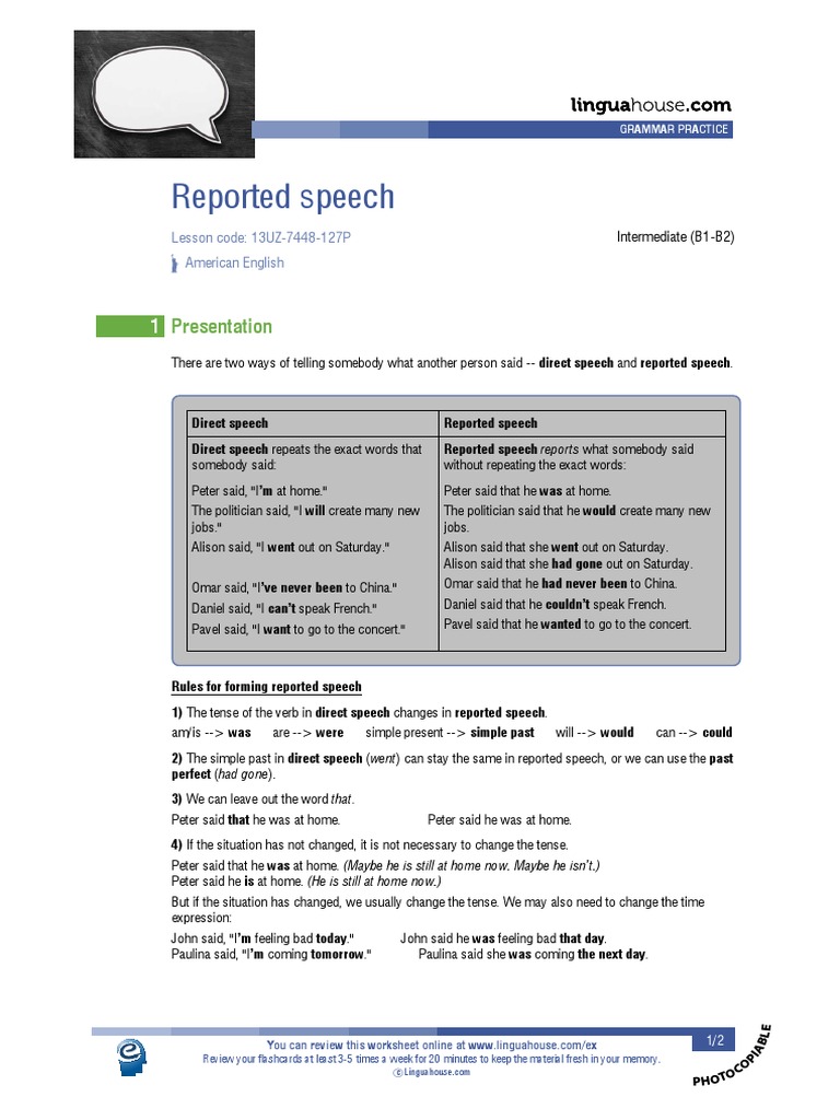 reported-speech-GRADE 11° | PDF