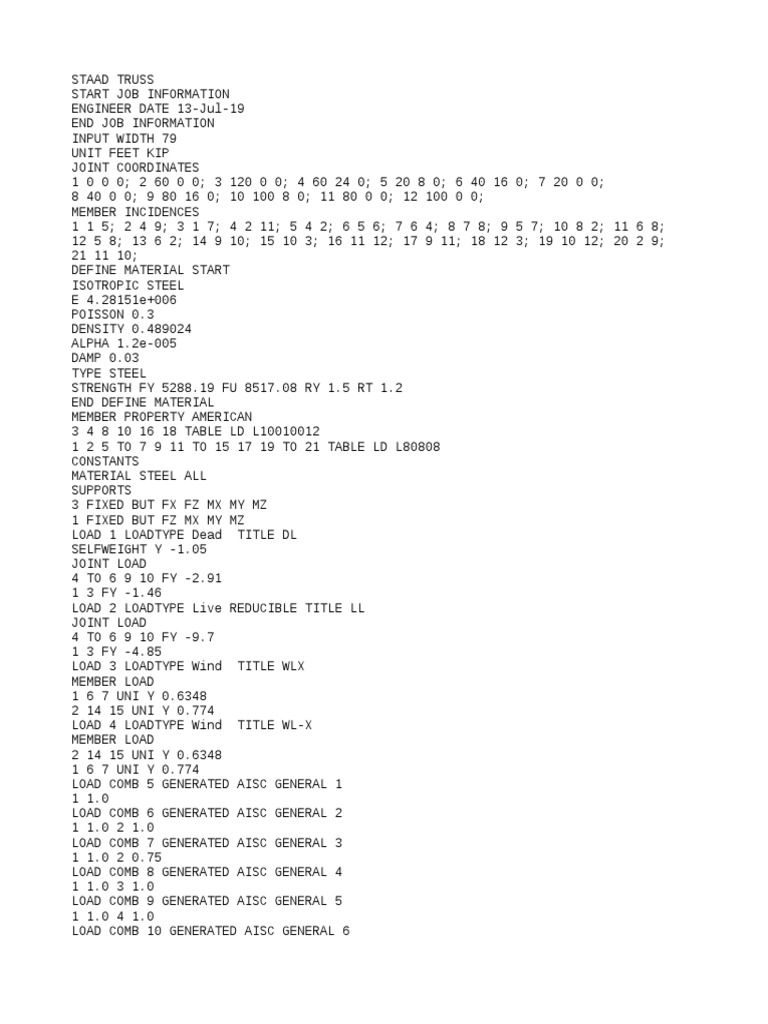 STAAD Input For Design of Industrial Truss | PDF | Technology & Engineering