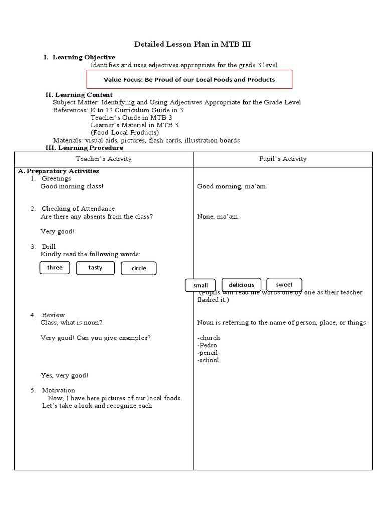 Detailed Lesson Plan in MTB III: I. Learning Objective | PDF | Lesson ...