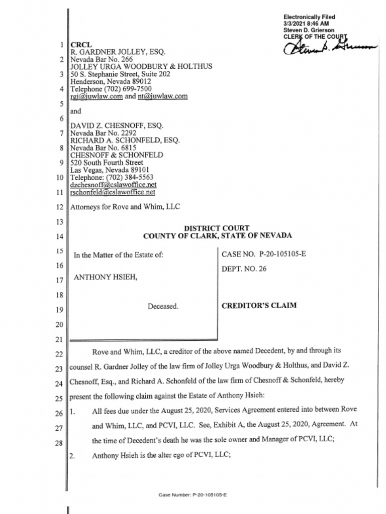 Electronically Filed 3/3/2021 8:46 AM Steven D. Grierson Clerk of The ...
