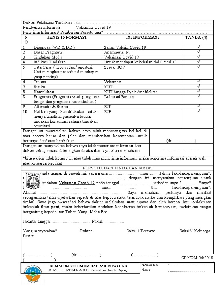 Formulir Persetujuan Tindakan Medis | PDF