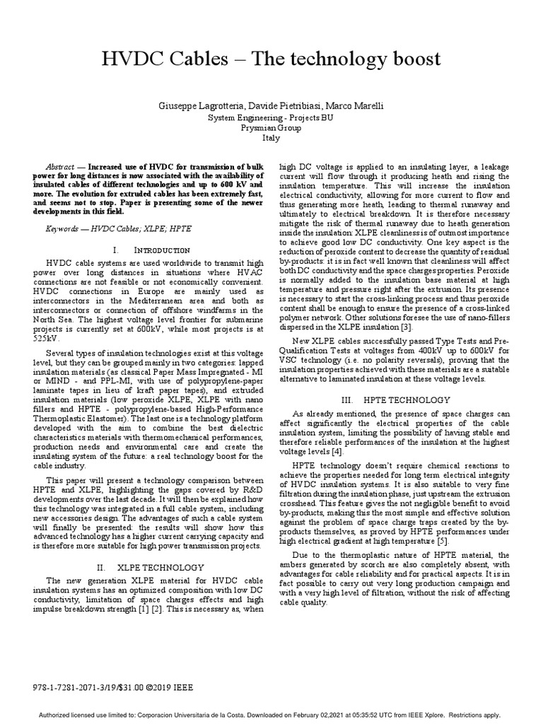 HVDC Cables - The Technology Boost | PDF | High Voltage Direct Current ...