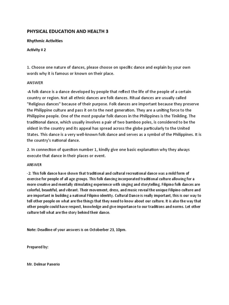 Physical Education and Health 3: Rhythmic Activities | PDF