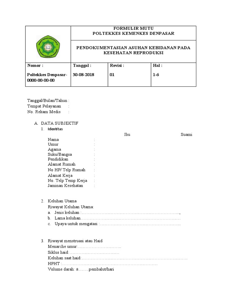 Form Pengumpulan Data Askeb Kespro | PDF