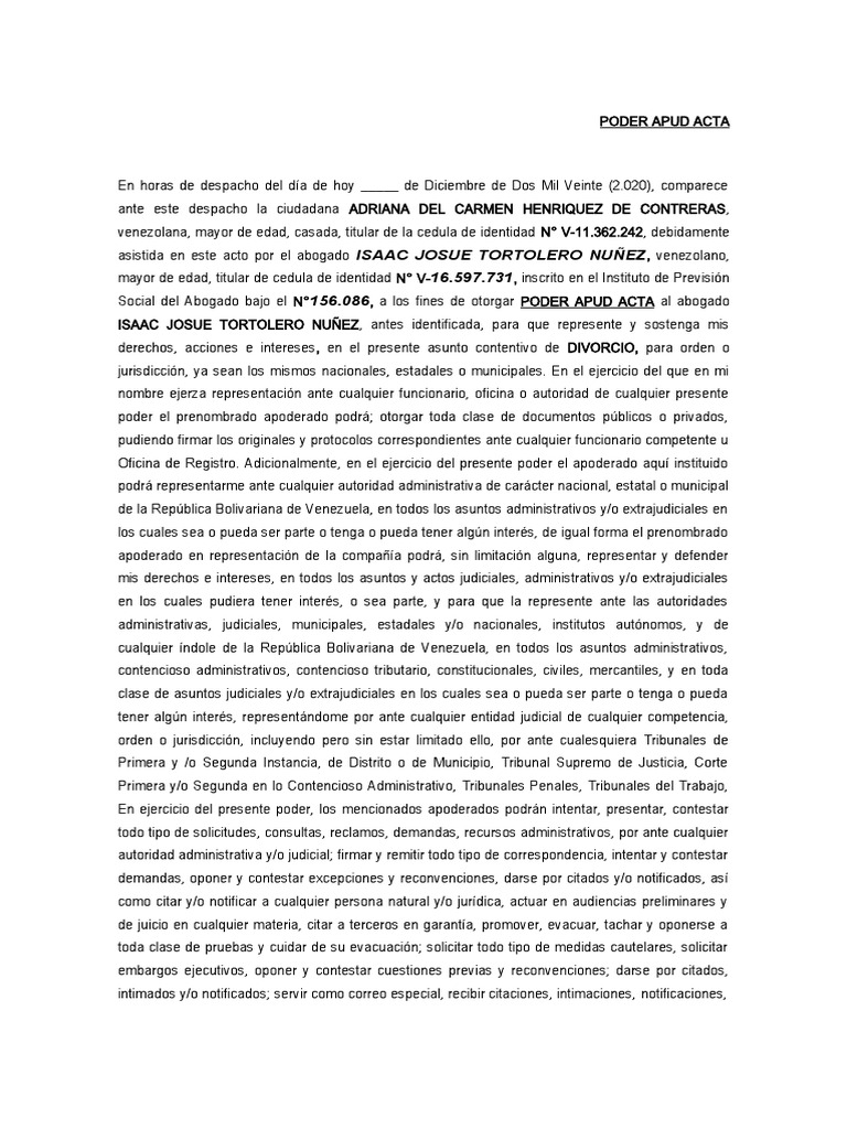 Poder Apud Acta para Divorcio | PDF | Política | Justicia