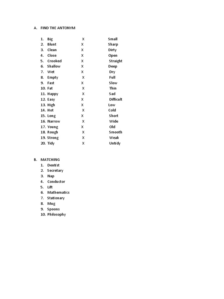 Find The Antonym | PDF | Travel | Language Arts & Discipline