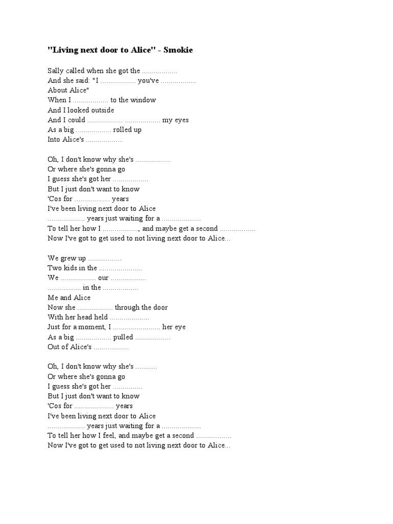 Living Next Door To Alice - Lyrics | PDF