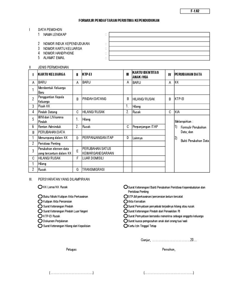 F1 02 Pendaftaran Peristiwa Kependudukan | PDF