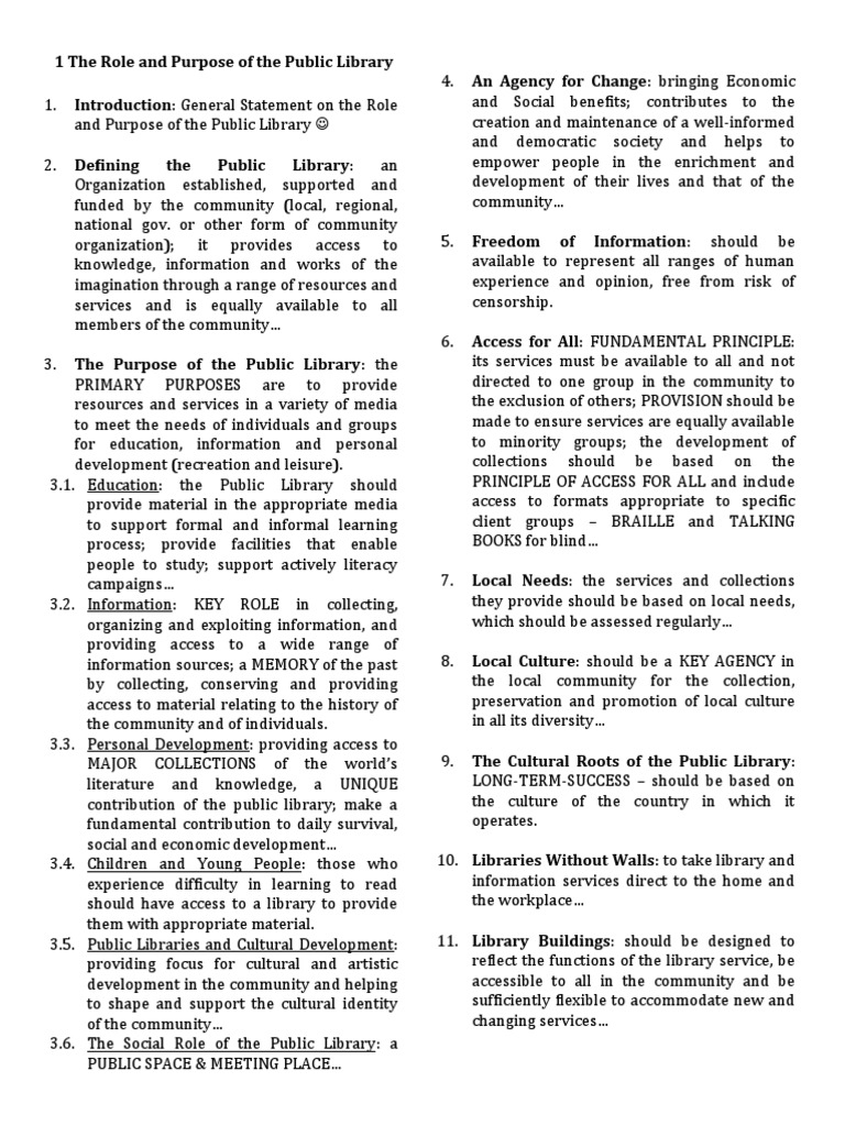 1 The Role and Purpose of The Public Library | PDF | Libraries | Public ...