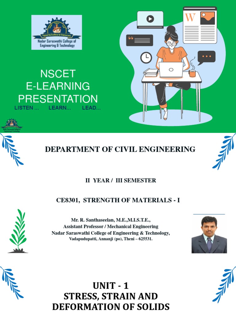 CE8301 SOM Unit 1 | PDF | Deformation (Engineering) | Stress (Mechanics)