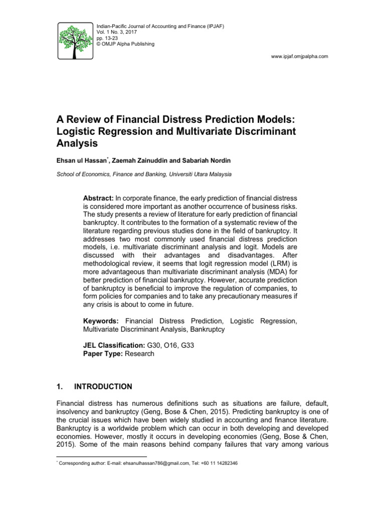 A Review of Financial Distress Prediction Models: Logistic Regression ...
