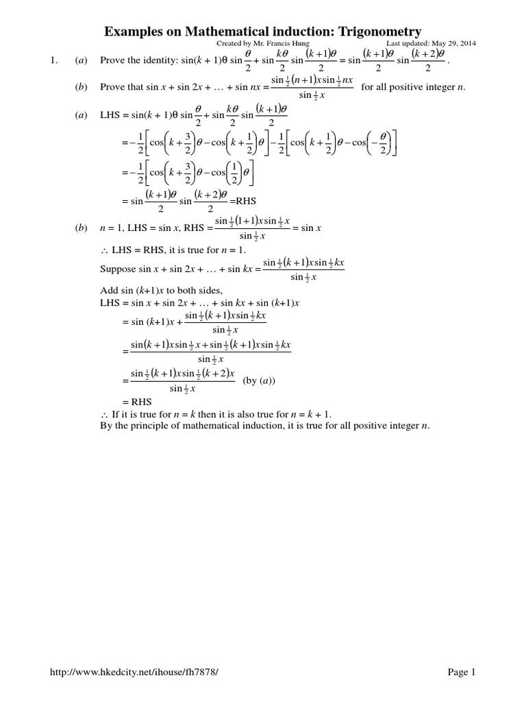 Trigonometric Induction Proofs | PDF | Sine | Trigonometric Functions
