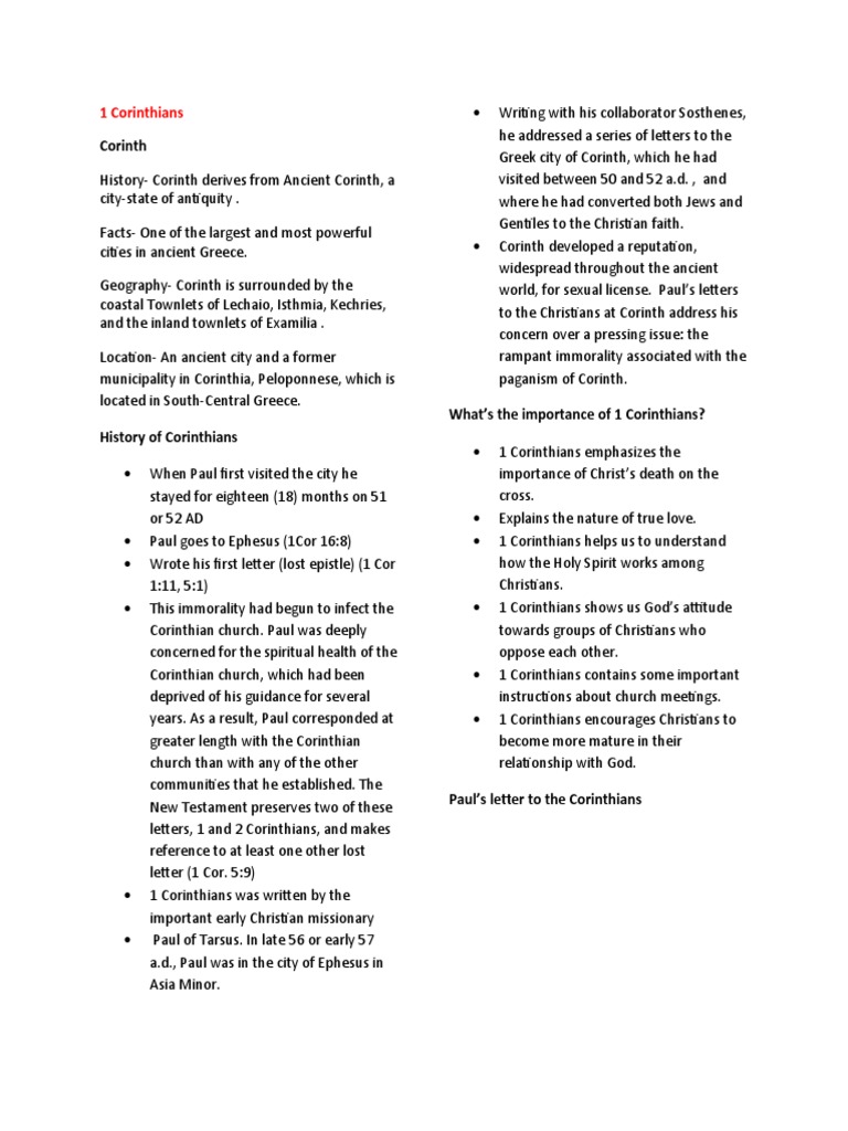 1 and 2 Corinthians Handout | PDF | First Epistle To The Corinthians ...