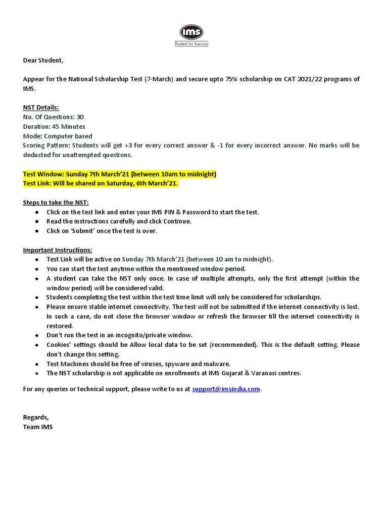 National Scholarship Test Details | PDF