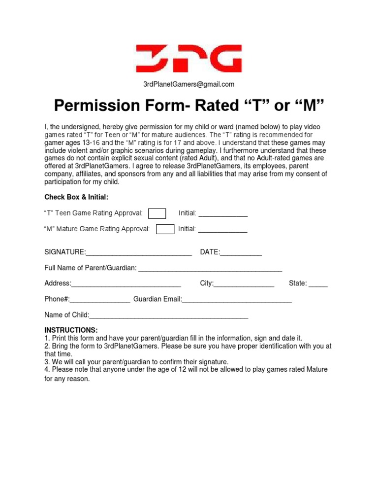 Parental Consent for Teen/Mature Games | PDF
