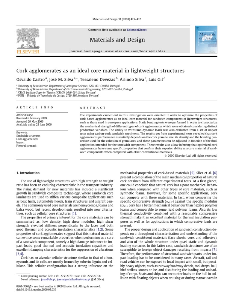 Cork Agglomerates As An Ideal Core Material in Lightweight Structures ...